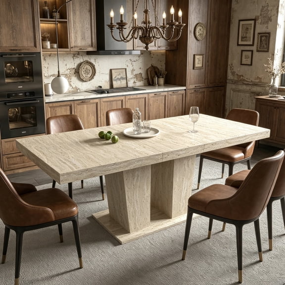 Travertine Pedestal Table