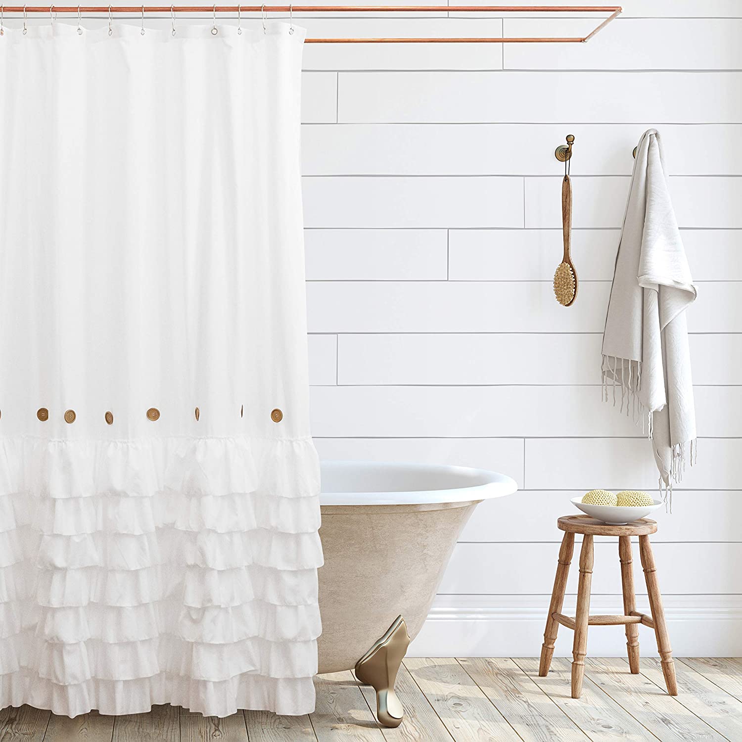 Shabby Ruffled Fabric Shower Curtain - White - Walmart.com