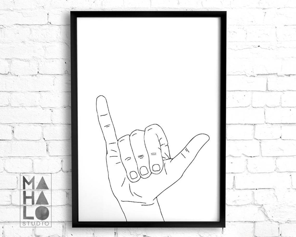 Shaka Hand Wall Art, Hang Loose Hand Gesture, Mahalo Dude Minimalist ...