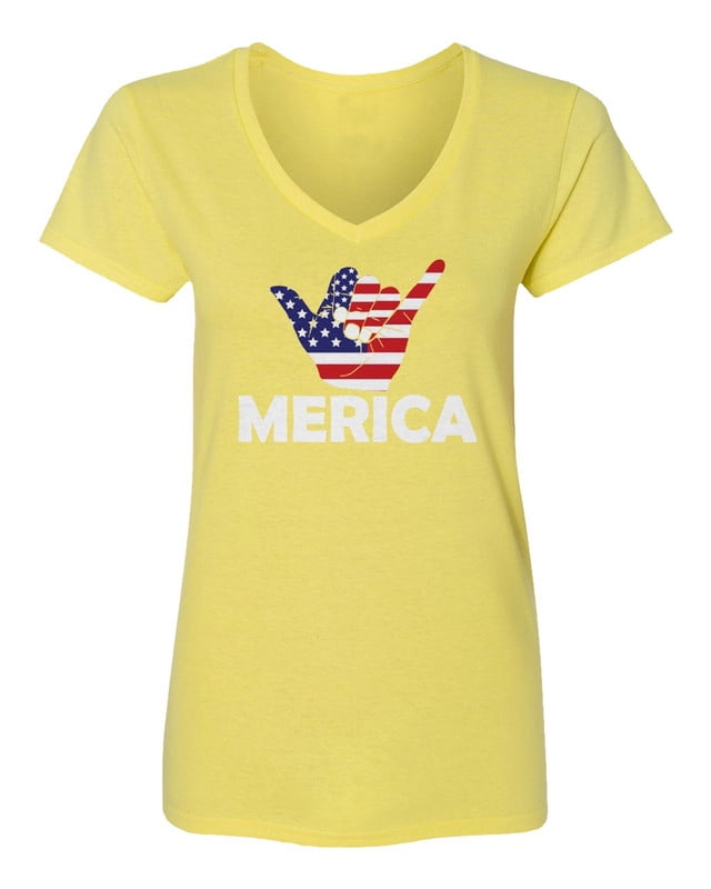 Shaka Sign Merica USA Flag July 4th Independnce Day Ladies' V-Neck ...