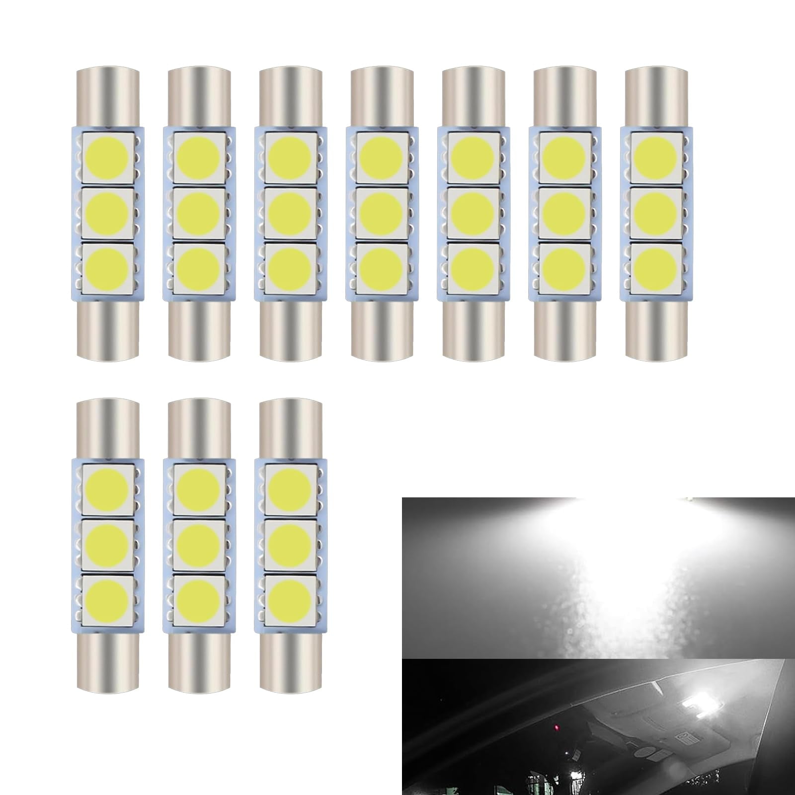 Shakas 10 PCS Car 28 mm LED Reading Light, 12V 5050-3SMD Flat Head ...