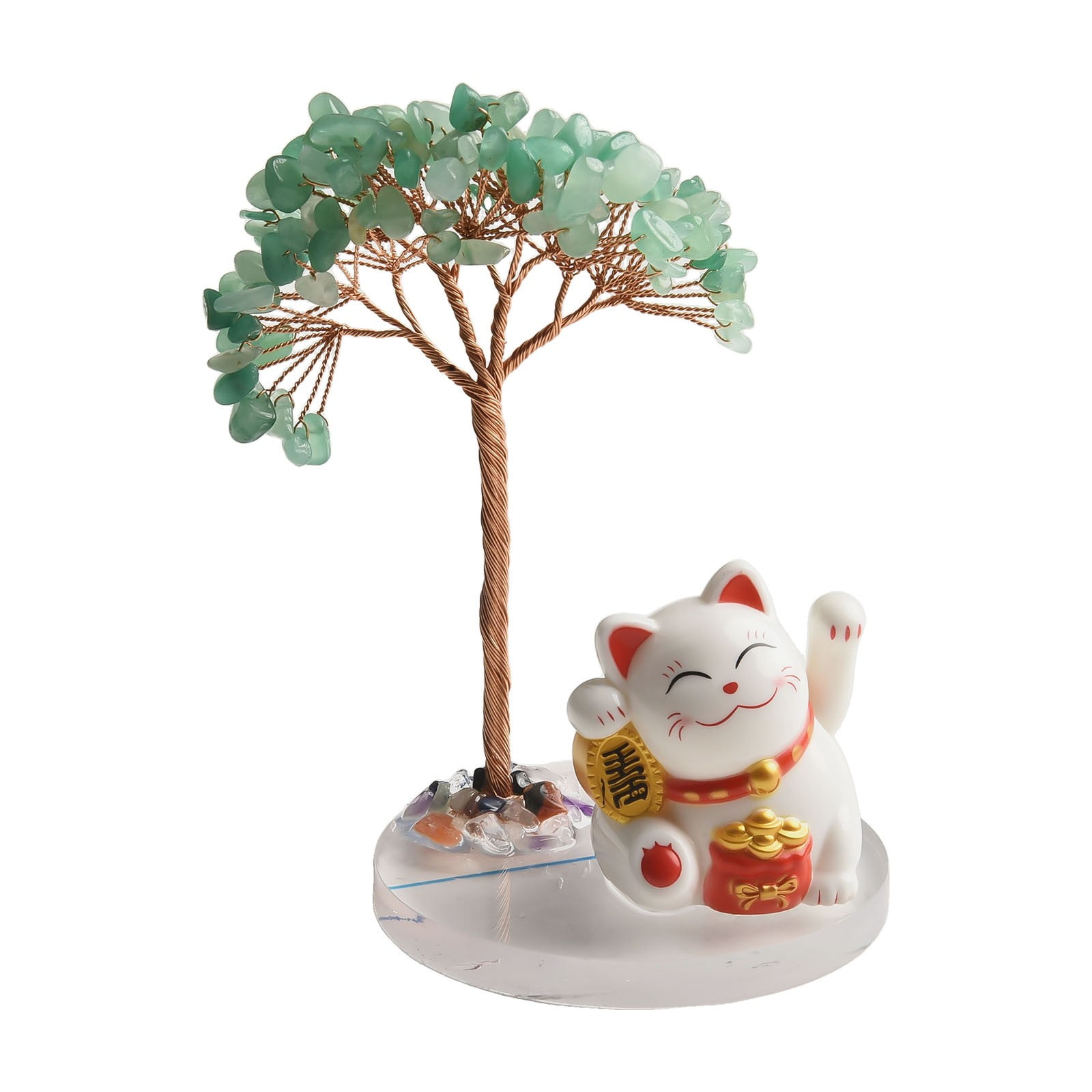 Shake Hands Lucky Cat Fate Tree,Natural Crushed Stone Feng Shui Tree ...
