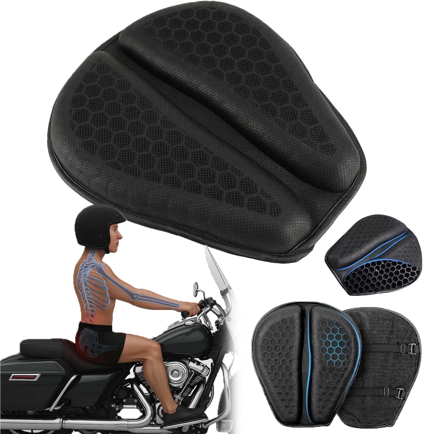Shake Rider Cushion - Motorcycle Gel Seat Pad, 3D-Honeycomb, Shock ...