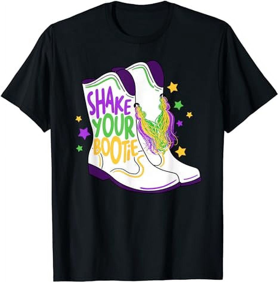 Shake Your Bootie Mardi Gras Beads Boot Carnival Festival T-Shirt ...