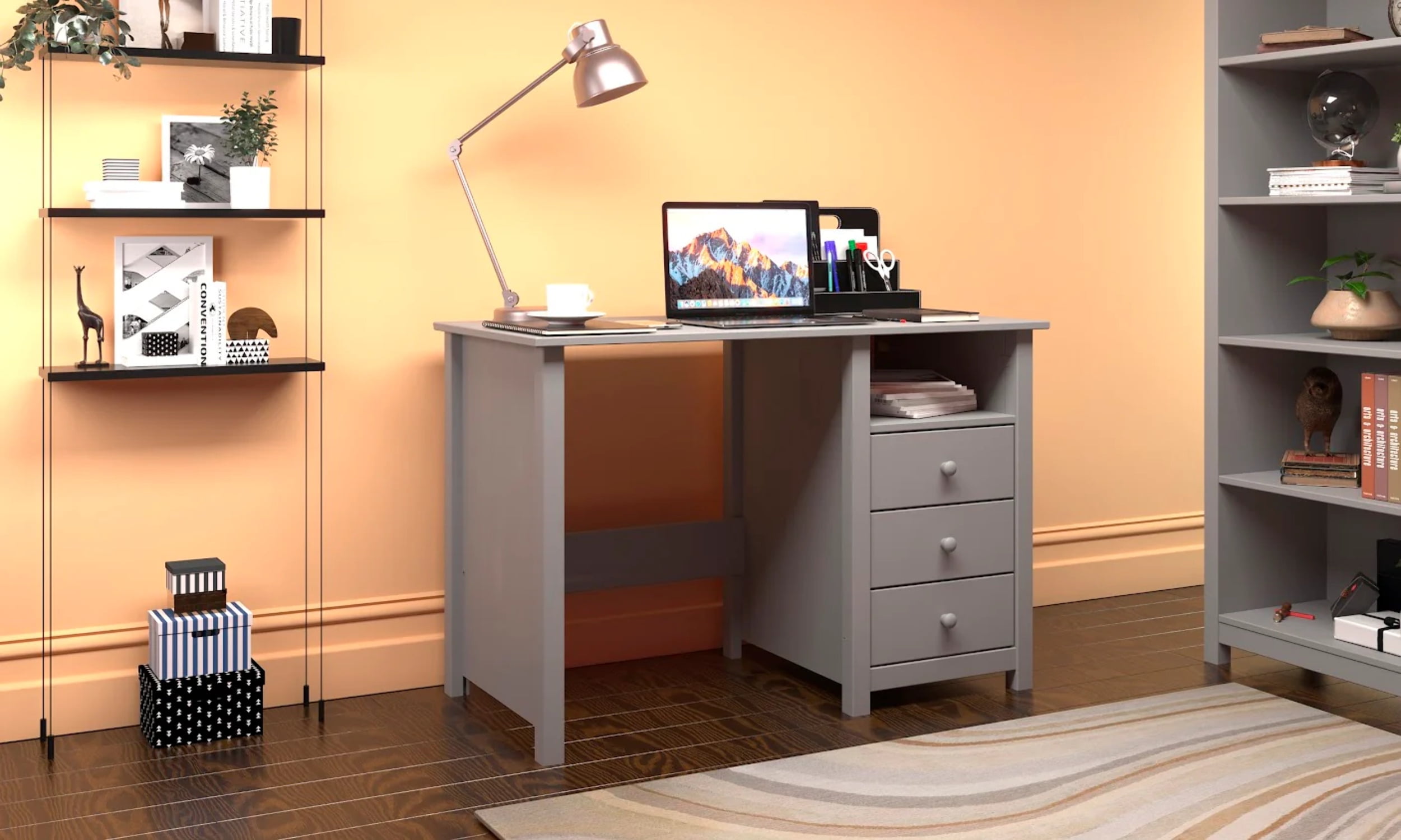 From the Tree Furniture Solid Wood Grey Study Desk with Storage Drawers ...