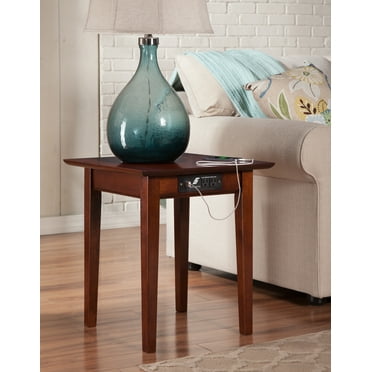 Mission End Table with Charging Station in Walnut or Caramel - Walmart.com