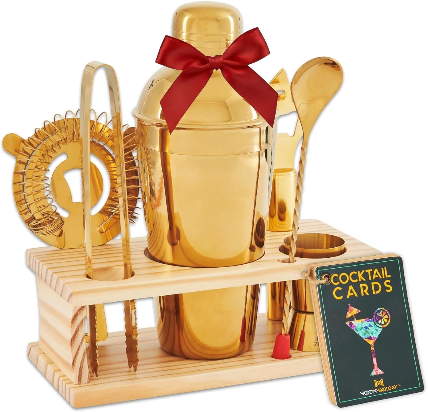 Shaker Set - 8 count Bartender Kit Quality Pine Stand | Complete Kit ...