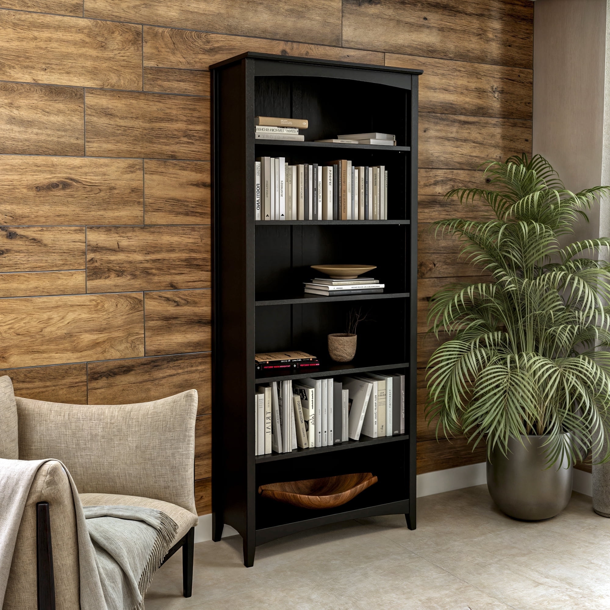 Shaker Style Bookcase - Black Finish - 72"H - Walmart.com