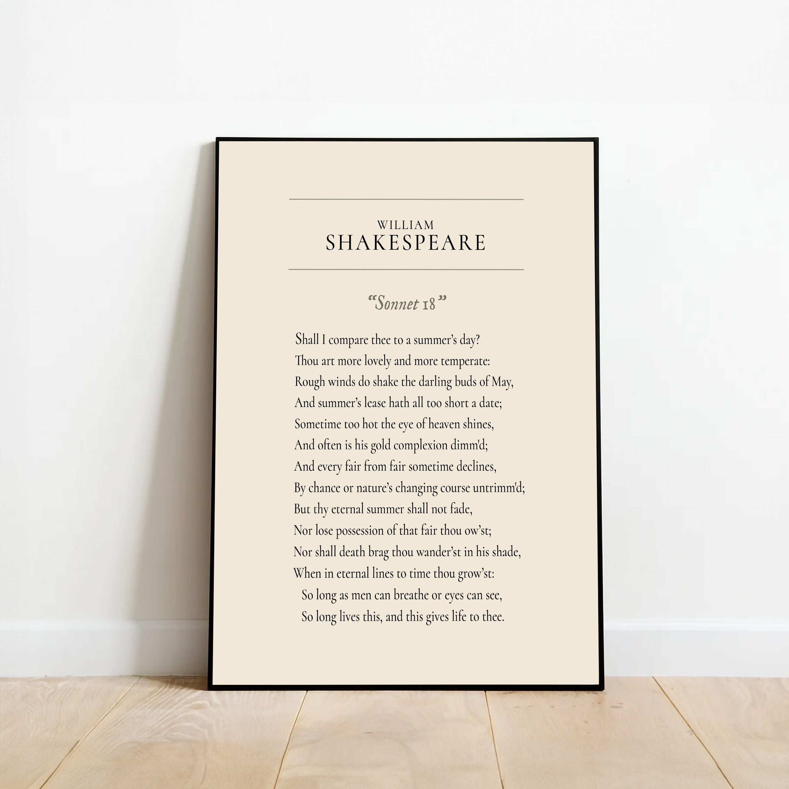 Shakespeare Sonnet 18 Wall Art , Literary Print, Classic Poetry Decor ...