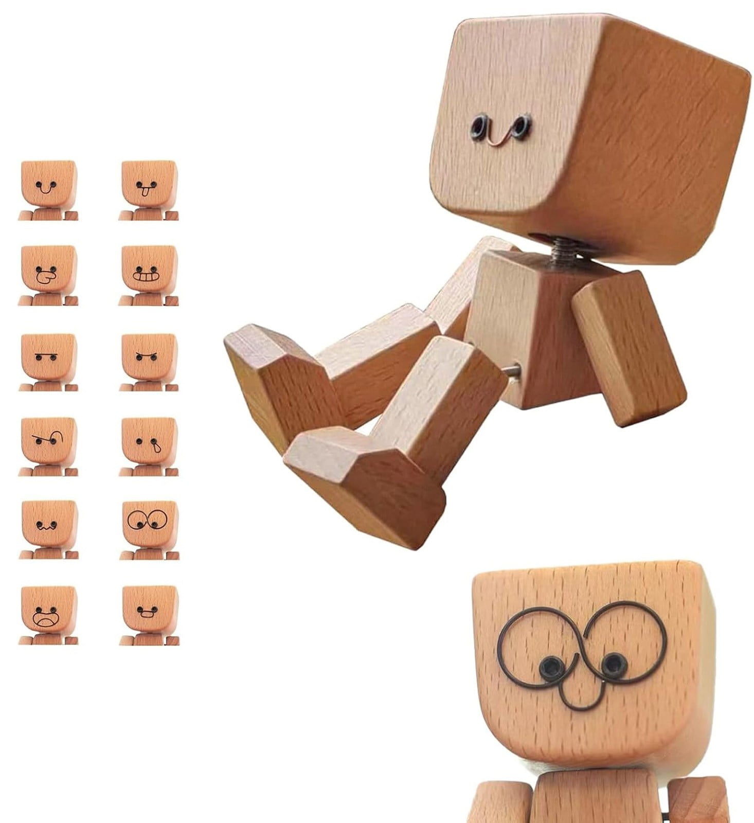 Shaking Wooden Man Figurine for Car Dashboard Decorations, Handmade ...