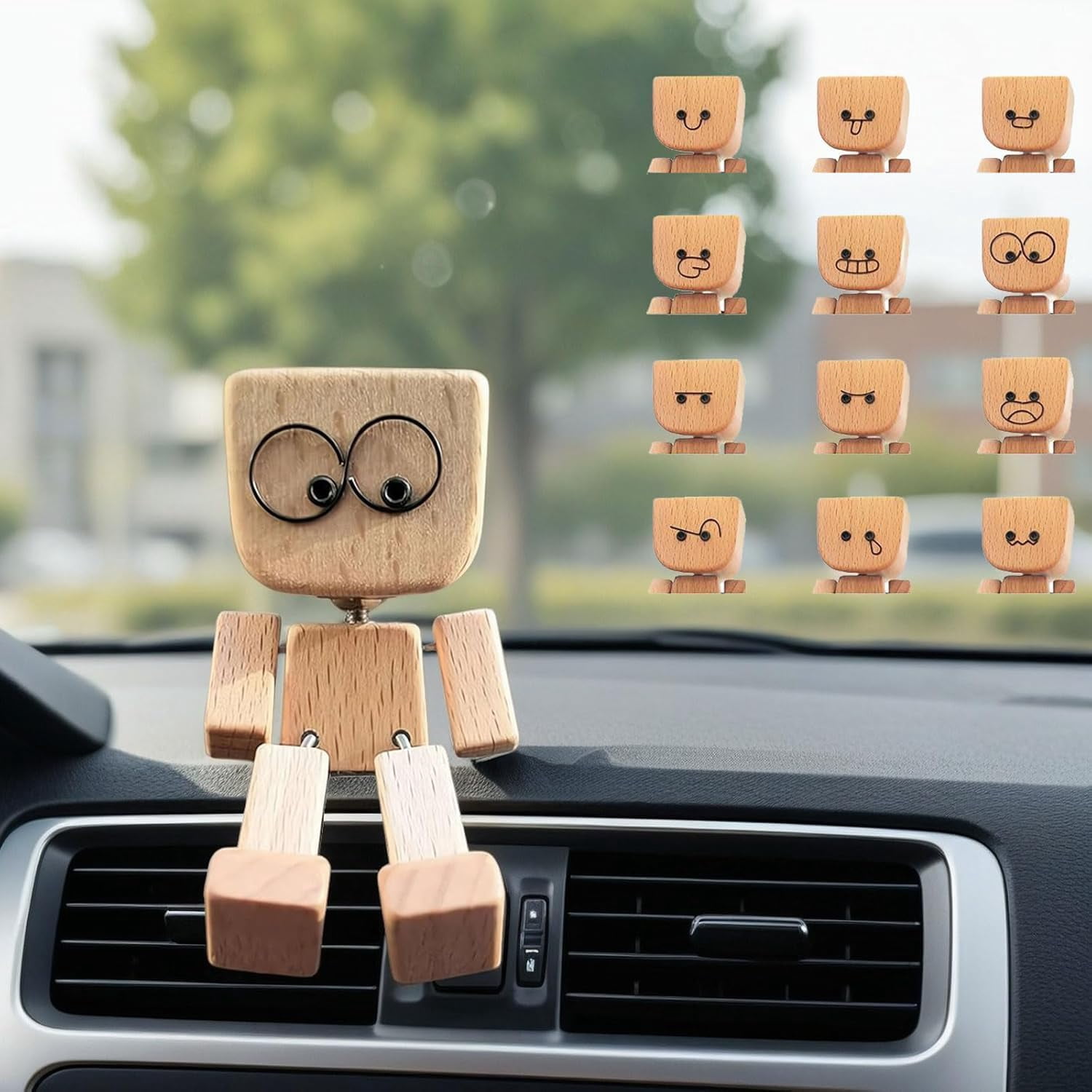 Shaking Wooden Man Figurine Set, Handmade Swaying Wood Figure Dashboard ...
