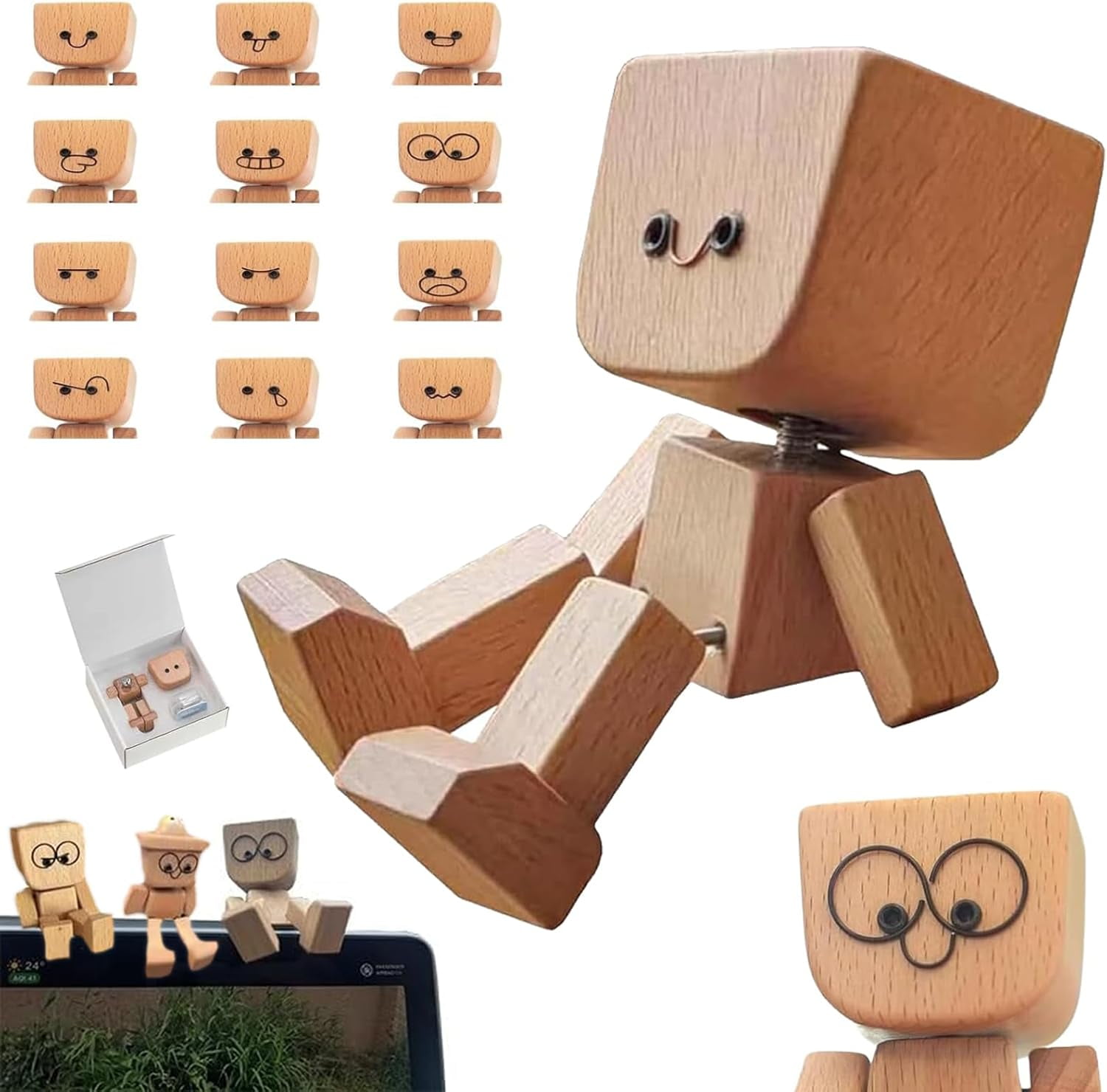Shaking Wooden Man, Shaking Wooden Man Figurine for Car Dashboard ...