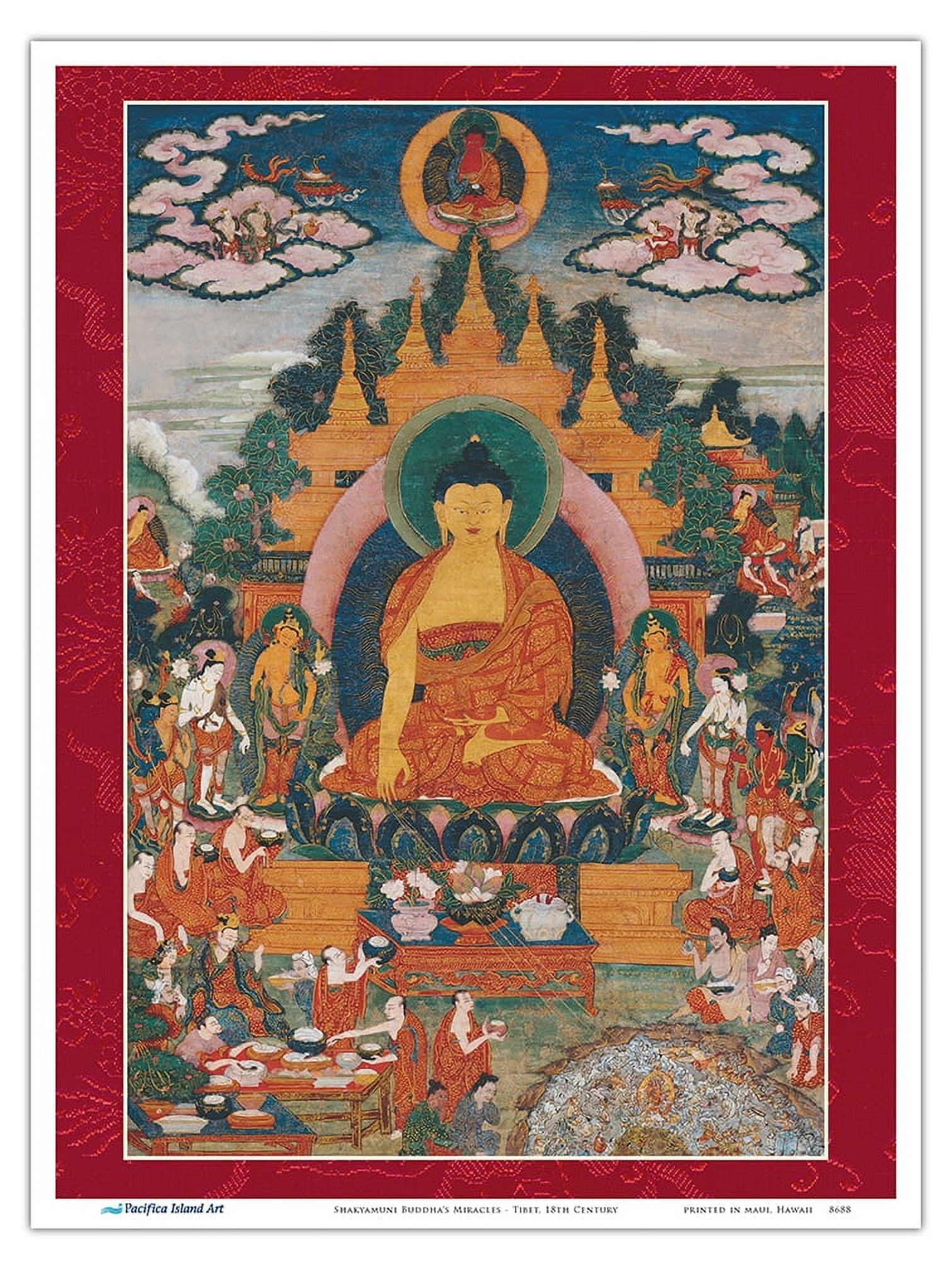 Shakyamuni Buddha's Miracles - Vintage Tibetan Thangka Buddhist ...