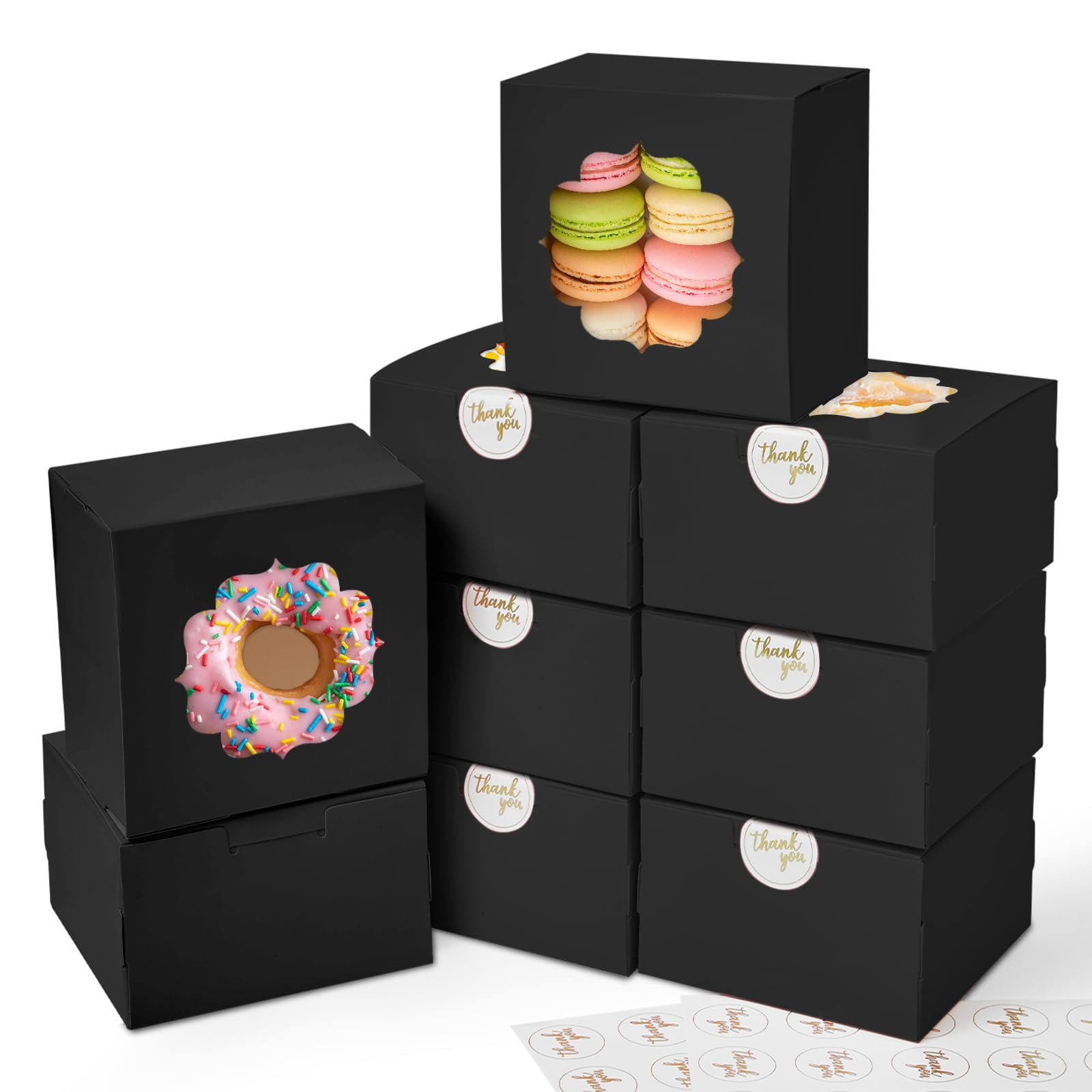 Shallive 4-Inch Small Cookie Boxes 25 Pcs Black - Bakery Treat Boxes ...