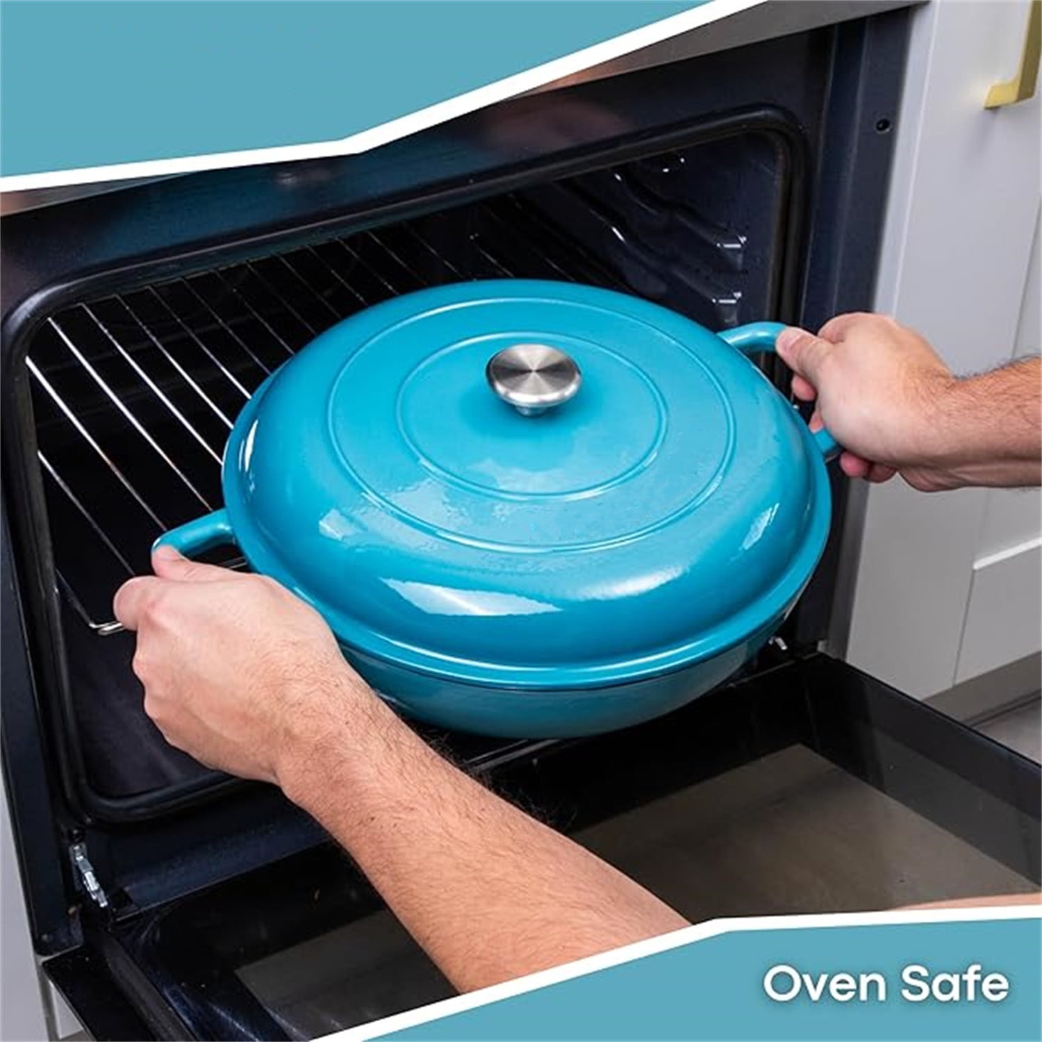 Shallow Cast Iron Casserole with Lid – Non Stick Dutch Oven Pot, Oven ...