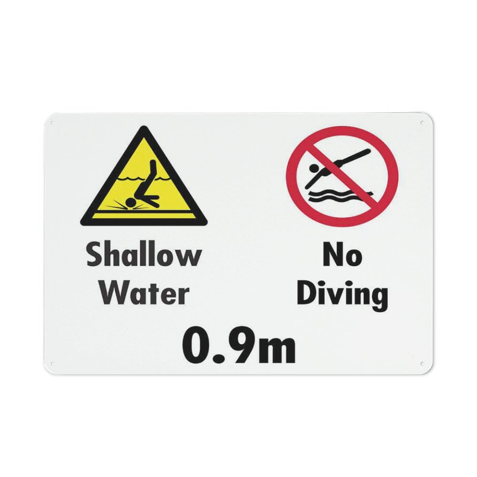 Shallow Water No Diving 0.9M Sign 12 X 8 Inches Reflective Aluminum ...