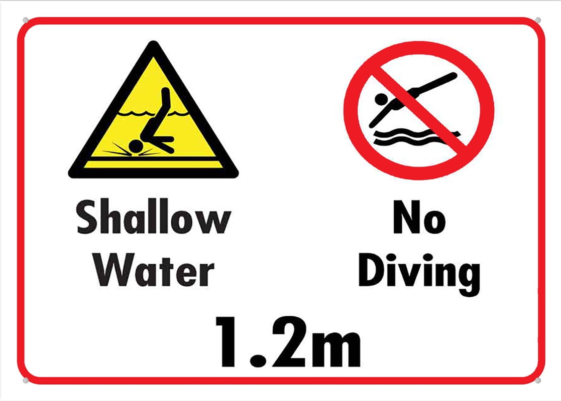 Shallow Water No Diving 1 2M Sign Metal 12X8 Inch Rust Free Aluminum ...