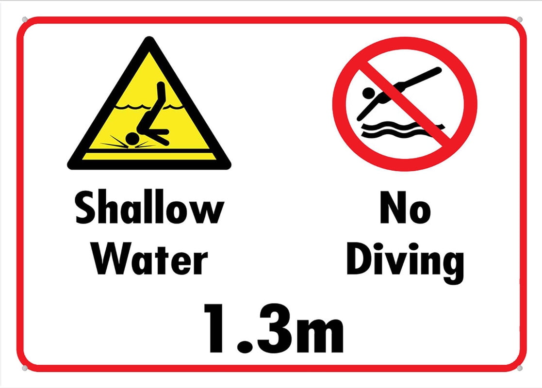 Shallow Water No Diving 1 3M Sign For Home 12X8 Inch Rust Free Aluminum,Uv Ink Printing,Durable ...