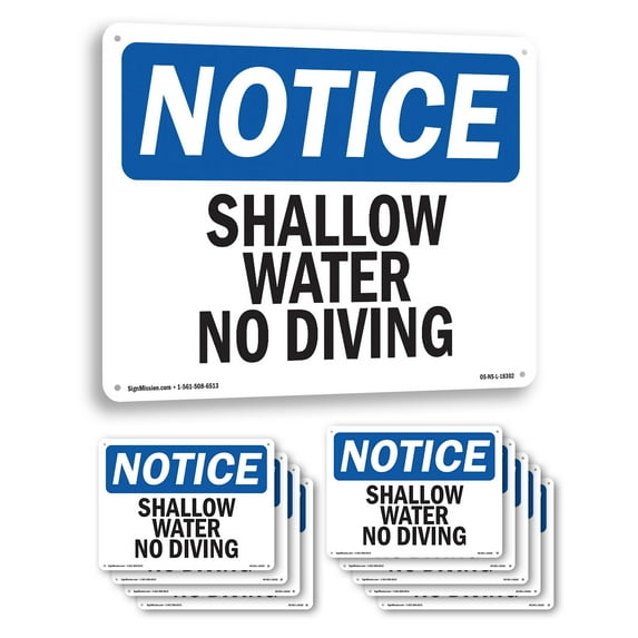 Shallow Water No Diving OSHA Notice Rigid Plastic Sign 18 Inch x 12 ...