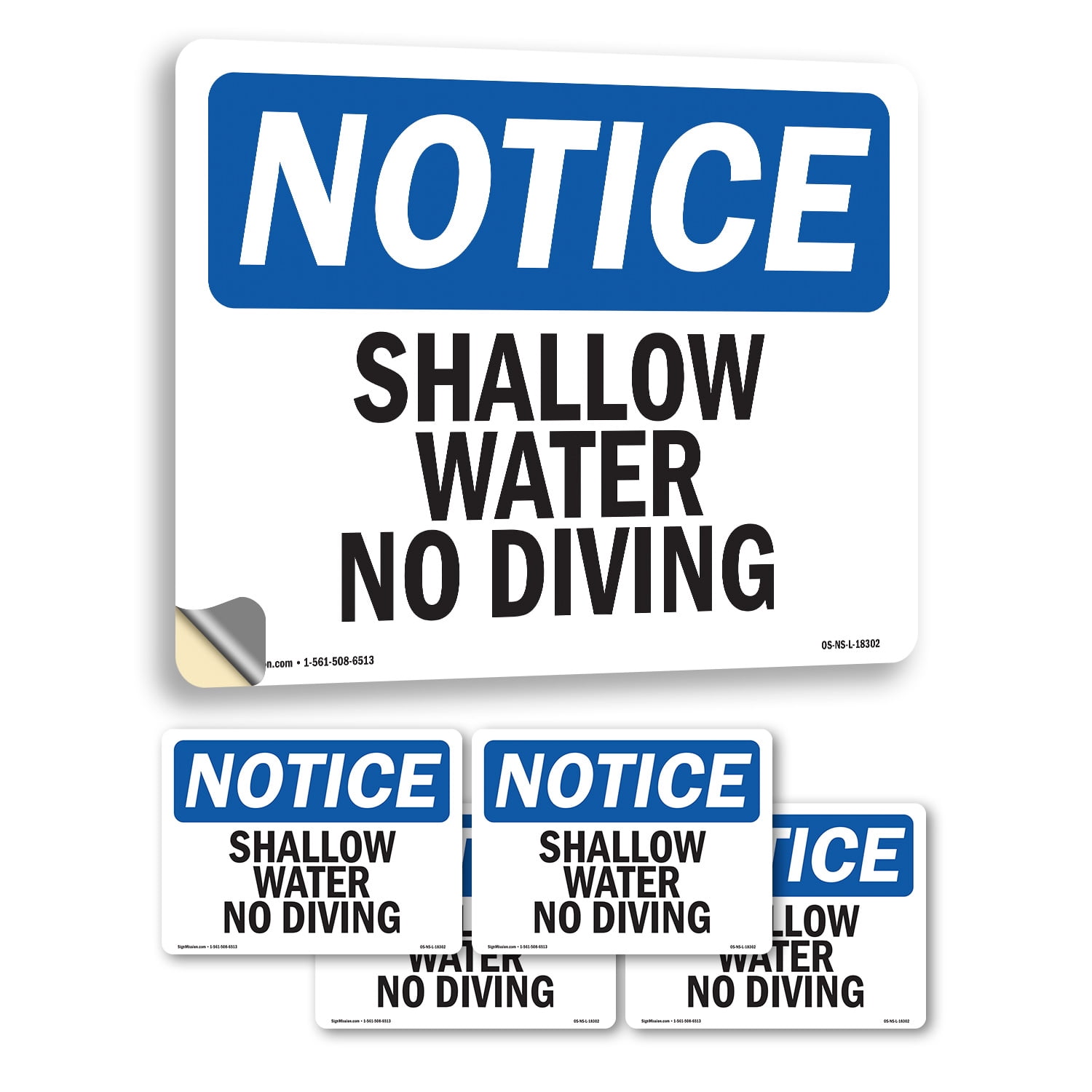 Shallow Water No Diving OSHA Notice Vinyl Decal Label 18 Inch x 12 Inch ...