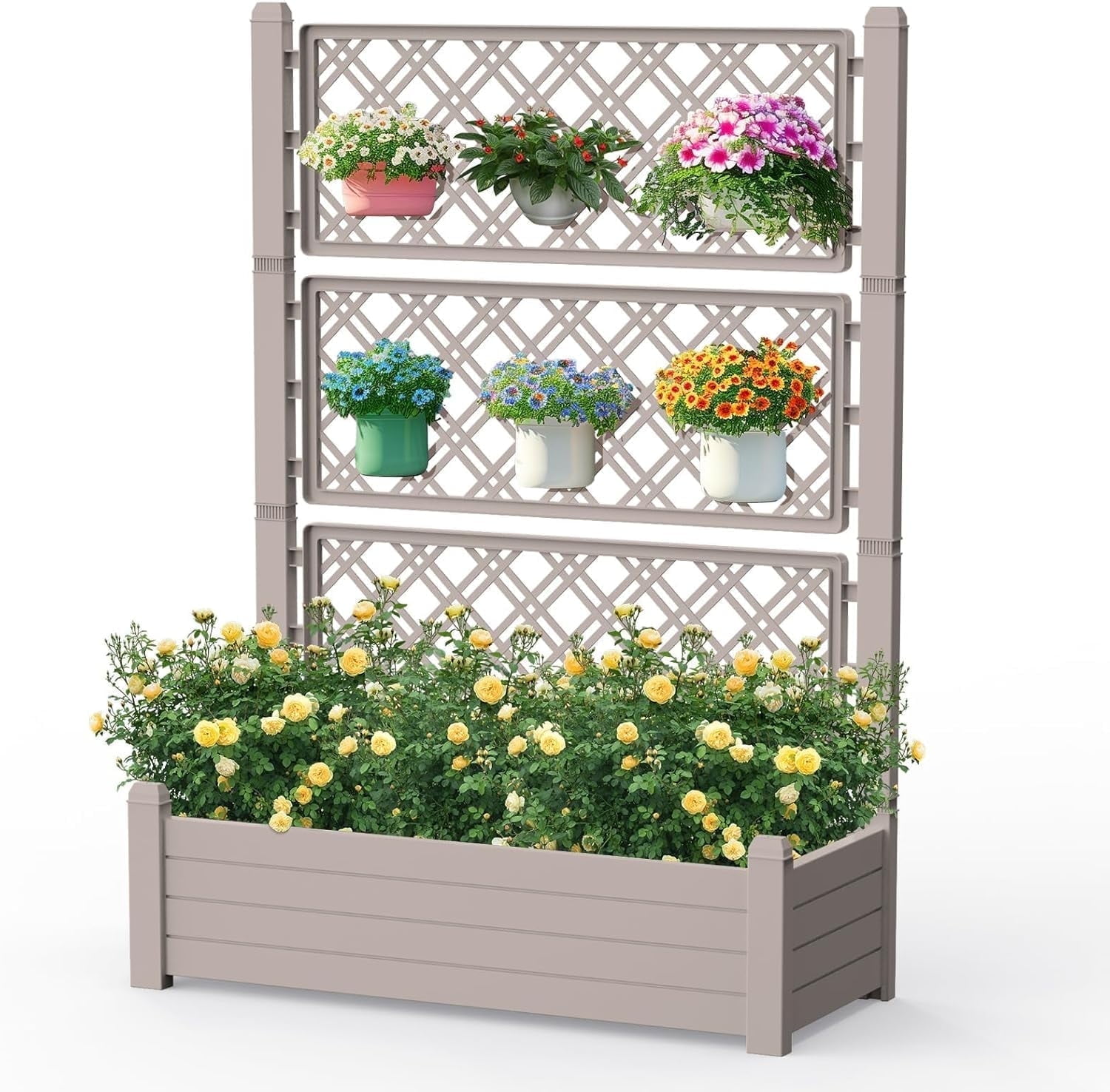 Shallow coffee Raised Garden Bed – Grid-Zoned Resin Plant Stand for ...