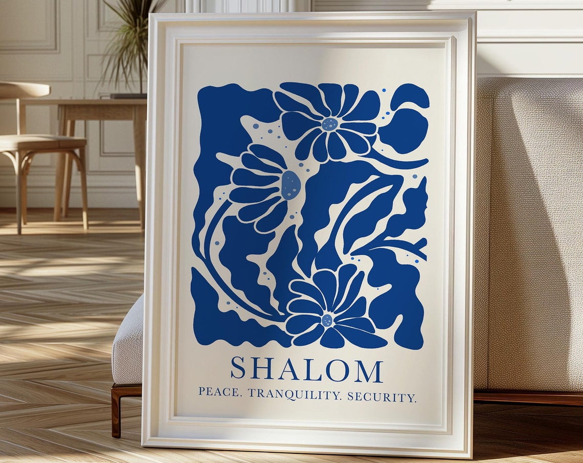 Shalom Wall Art, Christian Wall Art, Christian Poster, Blue Vintage ...
