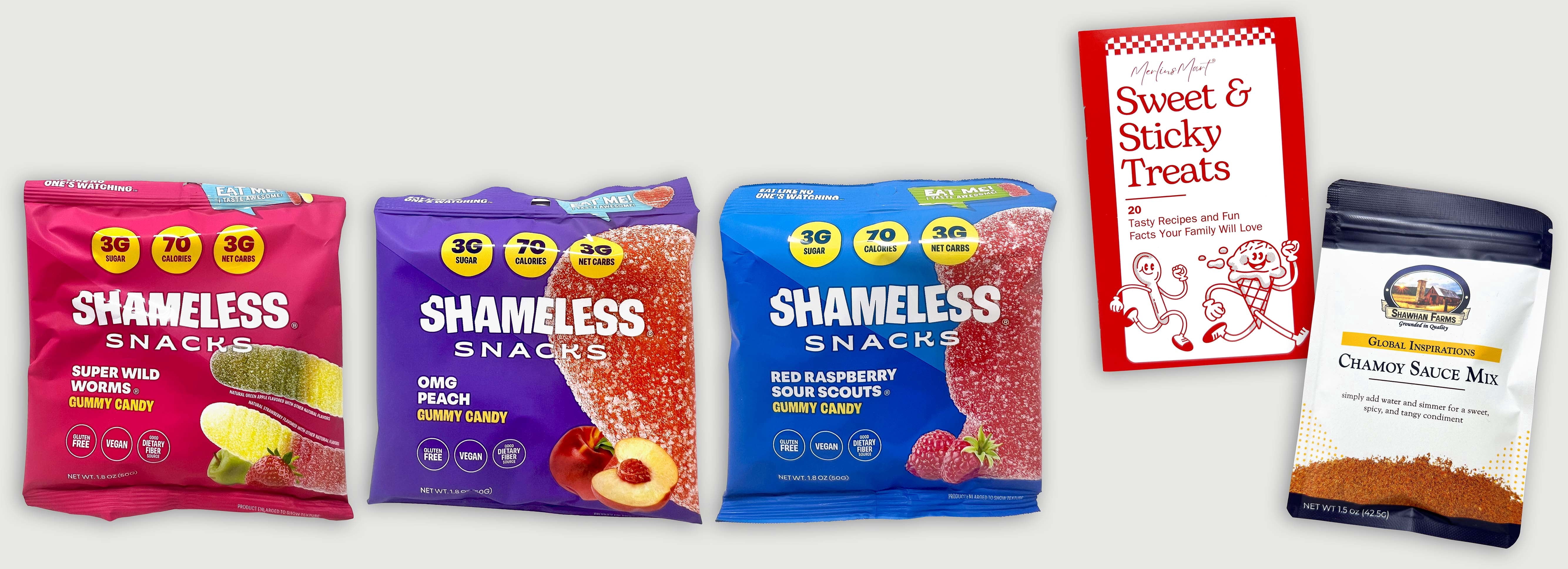 Shameless Snacks Gummy Candy - 3 Flavors; 1 Each: Super Wild Worms, OMG ...