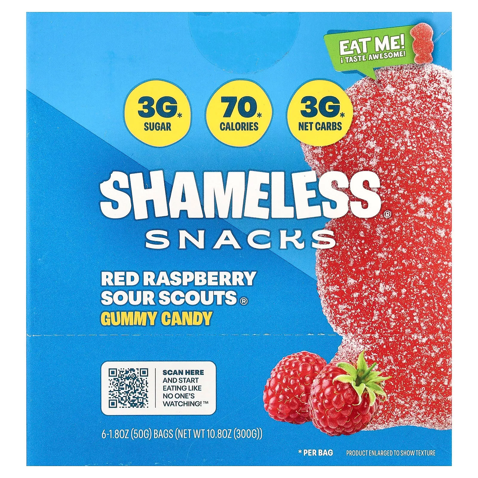 Shameless Snacks, Gummy Candy, Red Raspberry Sour Scouts, 6 Bags, 1.8 ...