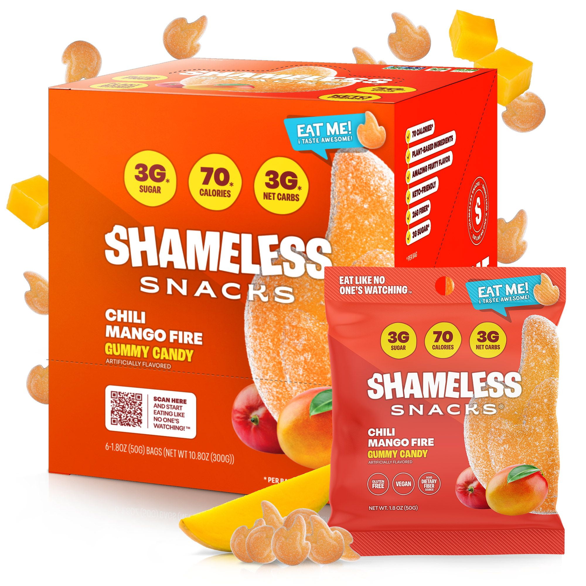 Shameless, Healthy Low Calorie Keto Gummies, Chili Mango Fire, Gluten ...