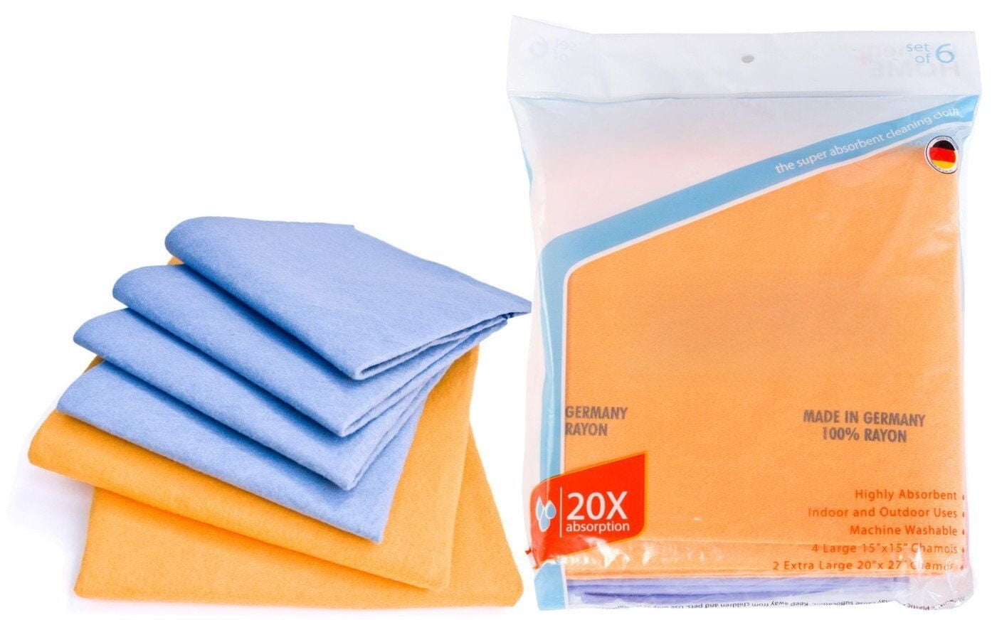 Shammy Towels Super Absorbent German Cleaning Chamois (4 Large & 2 XLG ...
