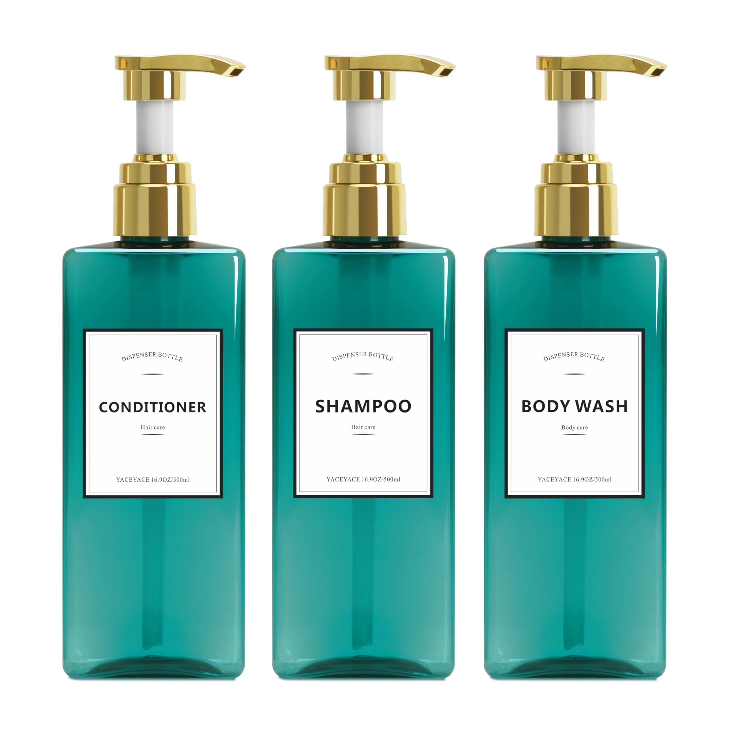 Shampoo Bottles with Gold Pump 16.9oz Set of 3 Empty Shower Bottles ...
