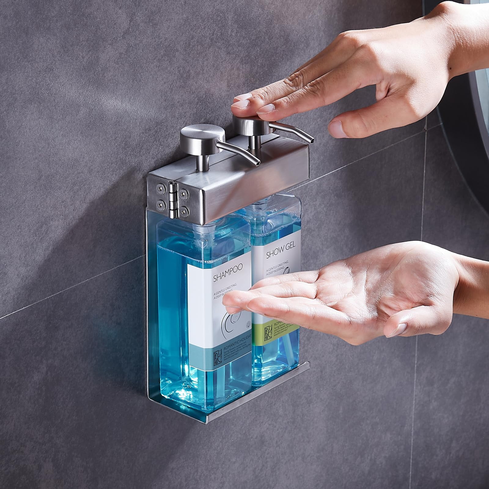 Shampoo, Conditioner, Body Wash Dispenser 2 Compartment Refillable Pump ...