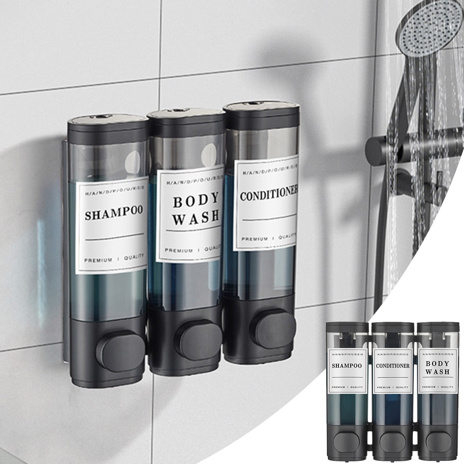 Shampoo and Conditioner Dispenser, Shower Soap Dispenser 3 Chamber No ...