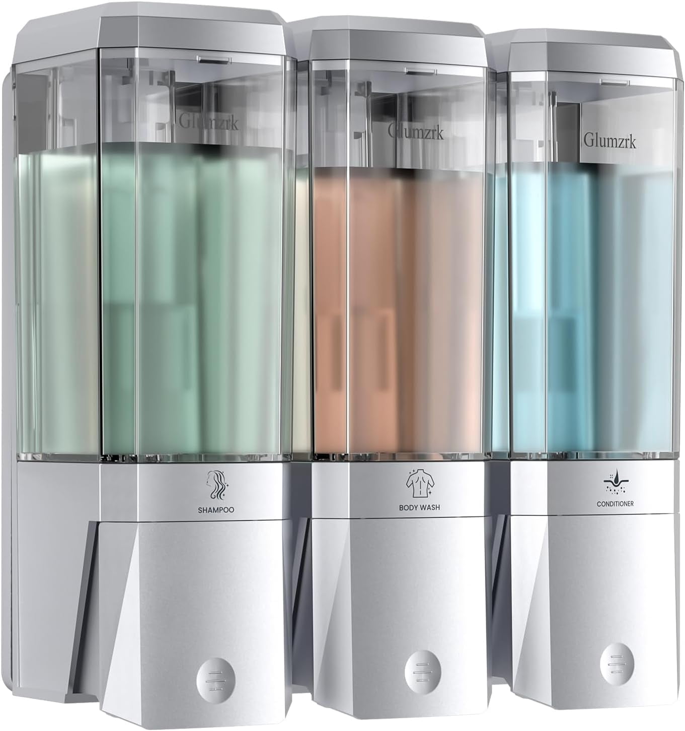 Shampoo and Conditioner Dispenser 3 Chamber No Drill Shower Soap Wall ...