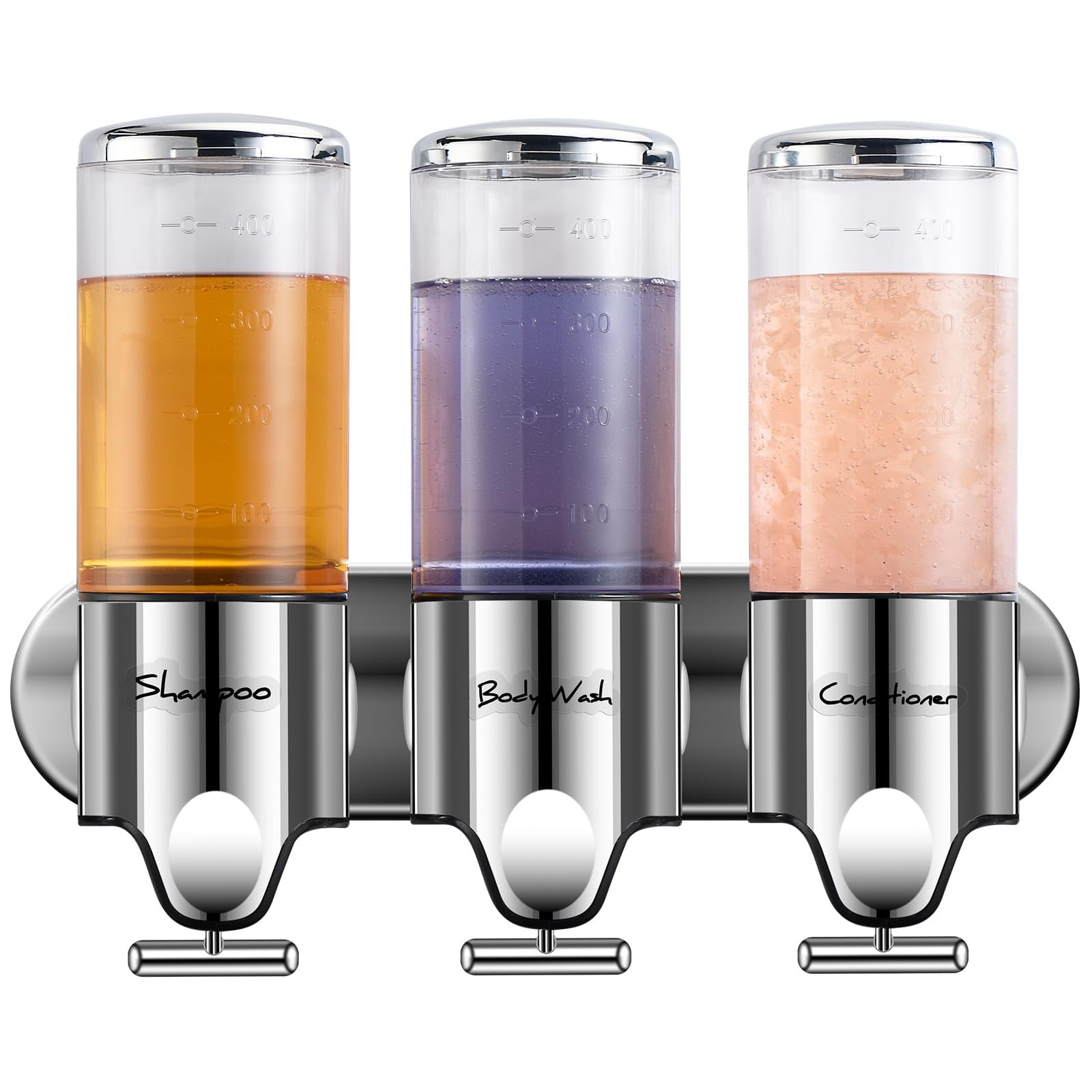 Shampoo and Conditioner Dispenser, Shower Soap Dispenser 3 Chamber No ...