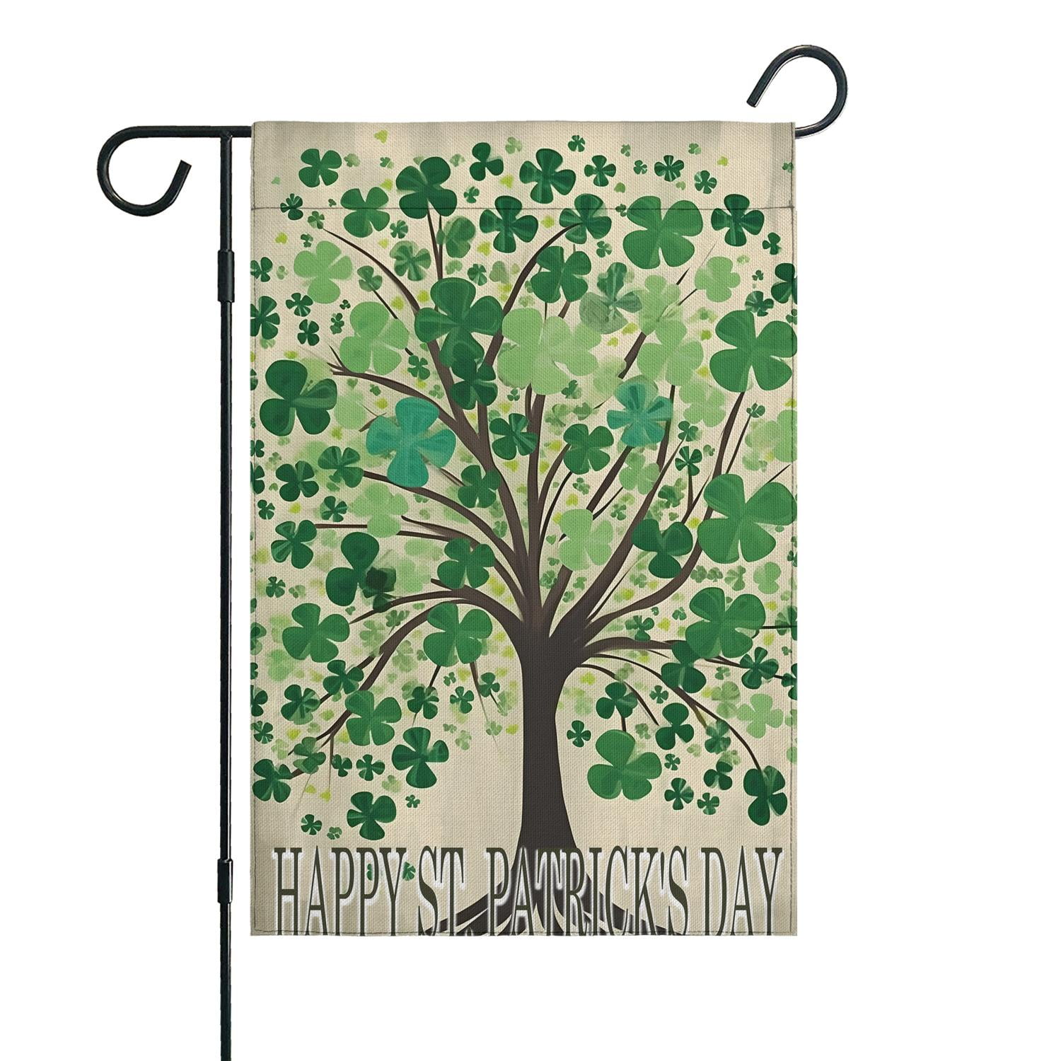 Shamrock Clovers Lucky Tree House Flag Happy Saint Patrick's Day ...