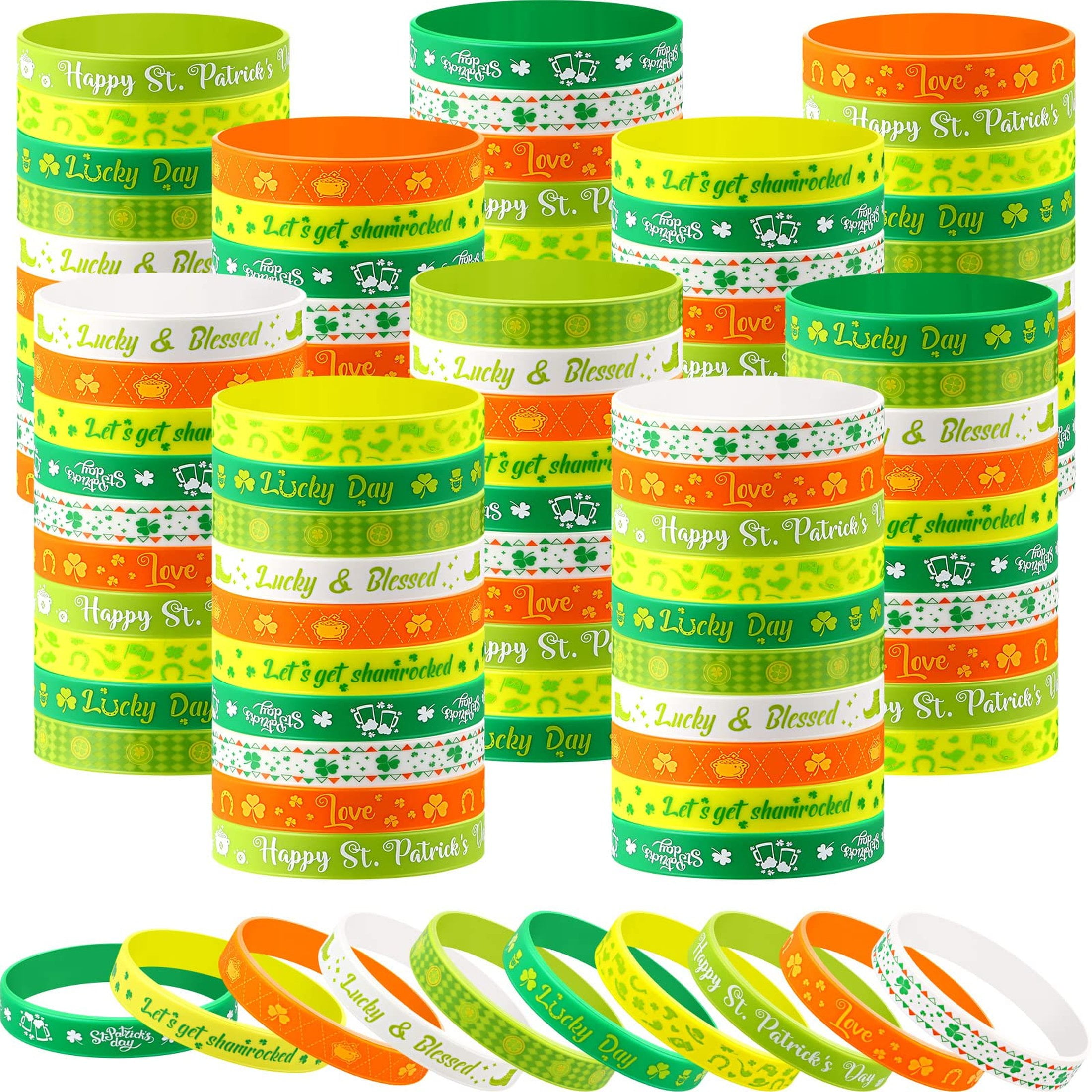 Shamrock Green Silicone Wristbands - St. Patricks Day Party Pack - 10 ...
