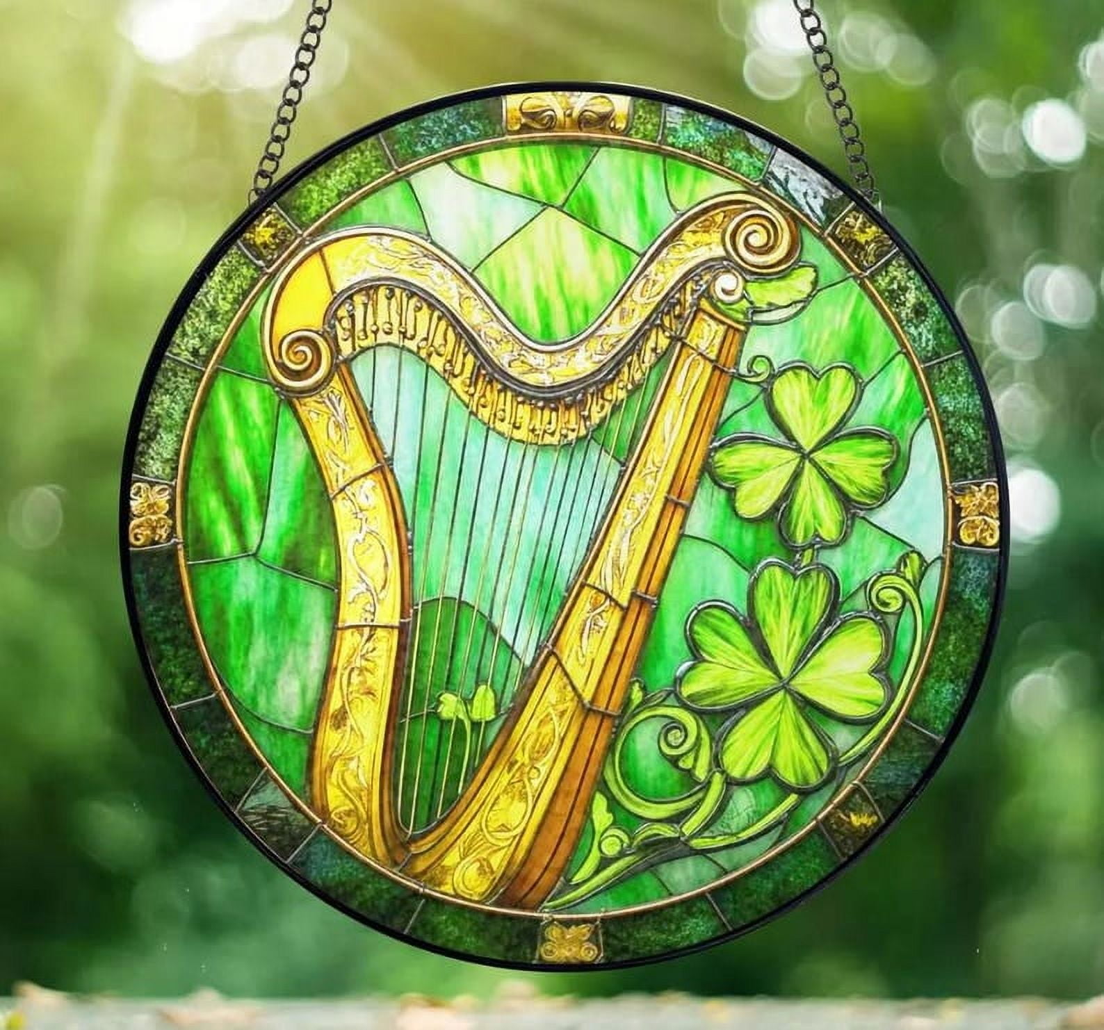 Shamrock Harp Stained Glass Suncatcher, Shamrock Suncatcher, Shamrock ...