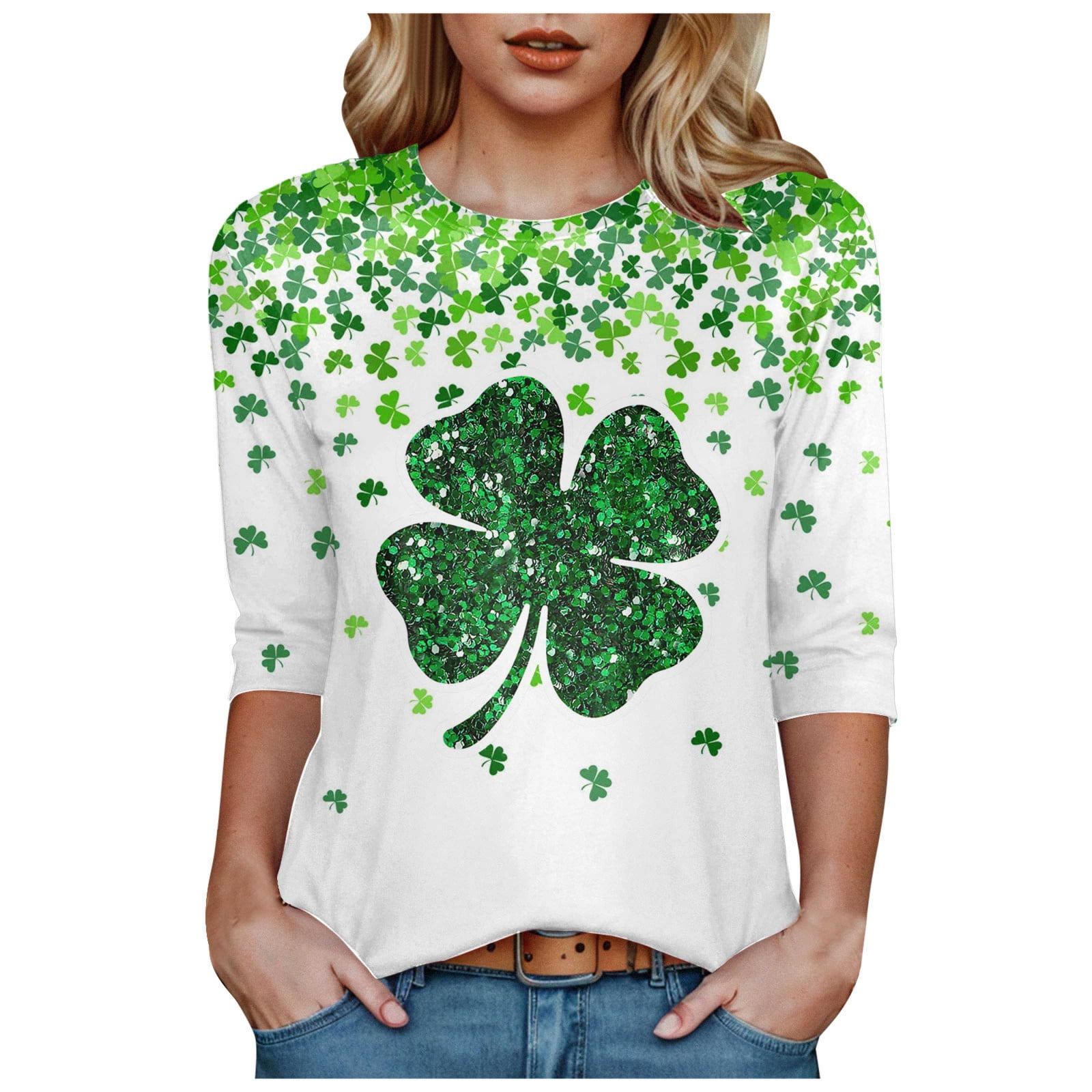 Shamrock Shirts For Women Women Shirt 3/4 Sleeve Lucky Irish Shamrock ...