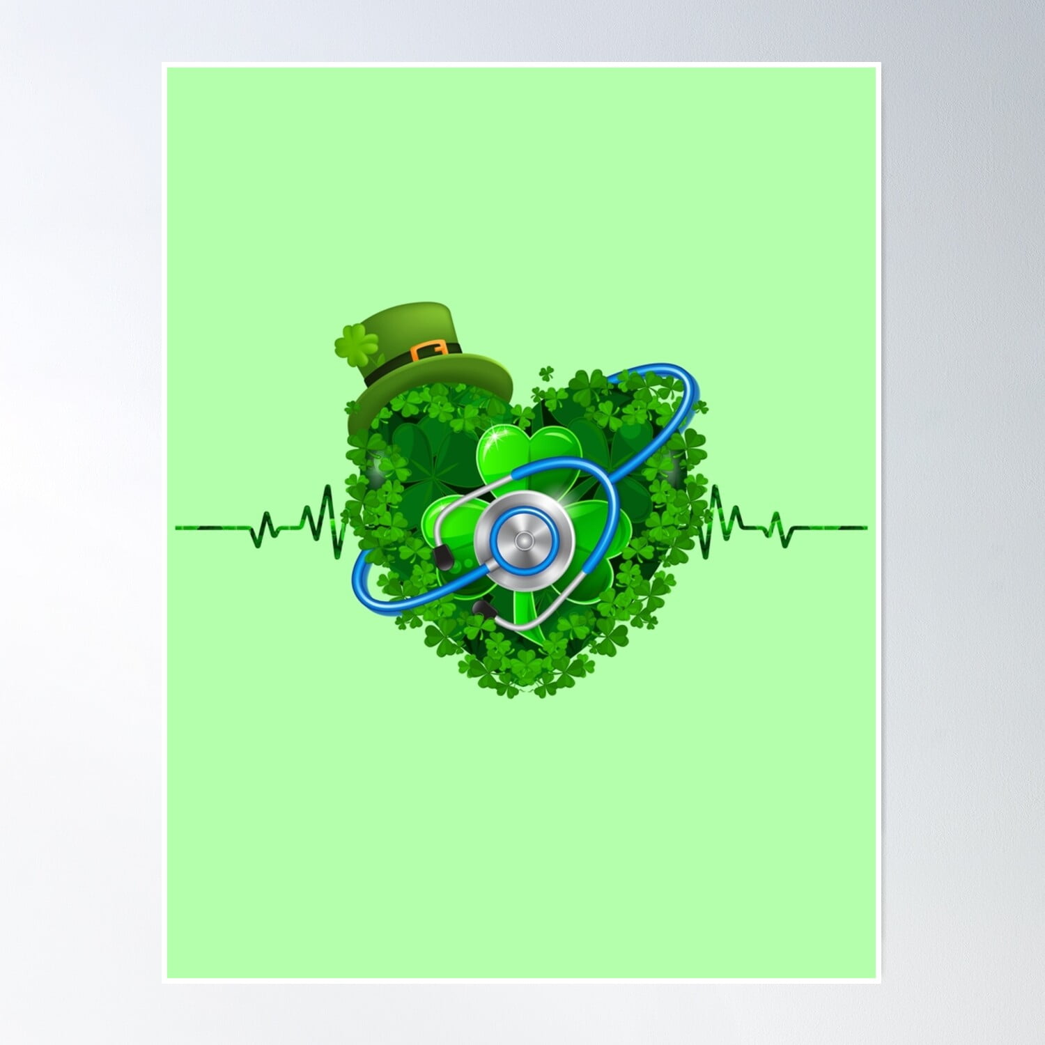 Shamrock St Patricks Day Nurse Stethoscopes Irish Poster Wall Art ...