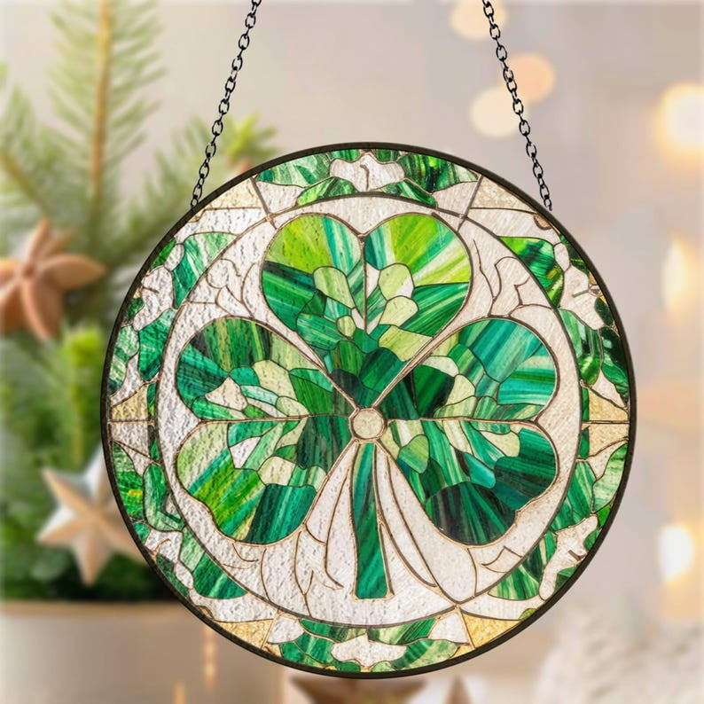 Shamrock Stained Glass Suncatcher, Shamrock Suncatcher, Shamrock Glass ...