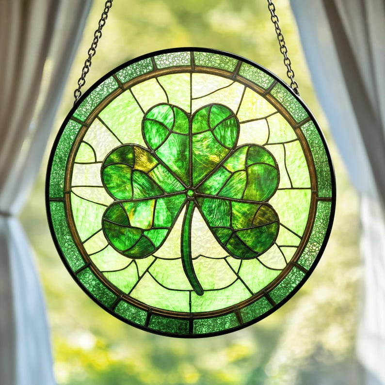Shamrock Stained Glass Suncatcher, Shamrock Suncatcher, Shamrock Glass ...
