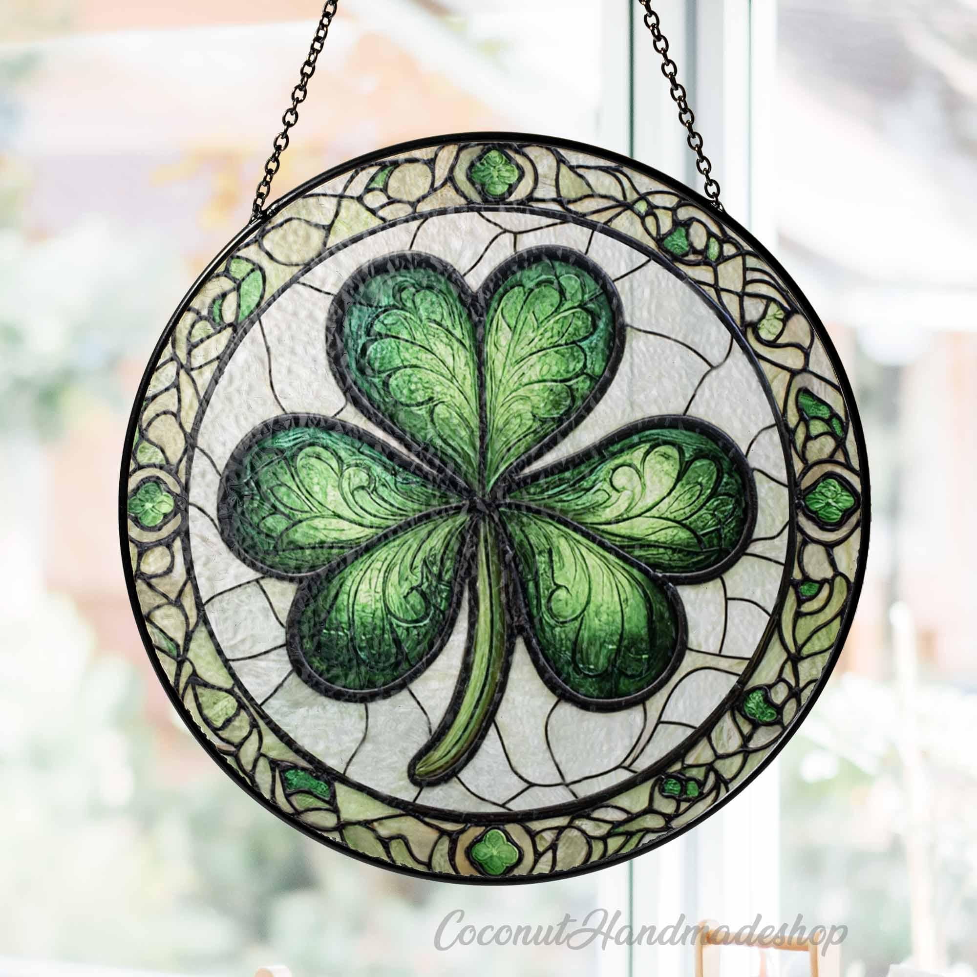 Shamrock Stained Glass Suncatcher, Shamrock Window Hanging, Father's ...