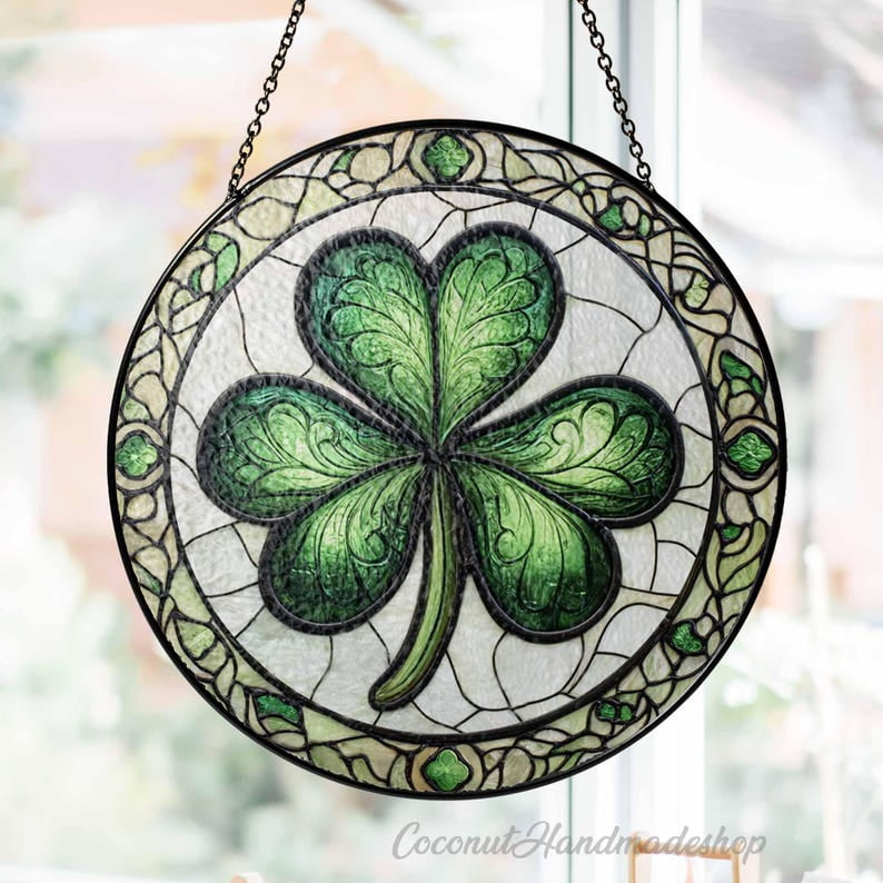 Shamrock Stained Glass Suncatcher, Shamrock Window Hanging, St. Patrick ...