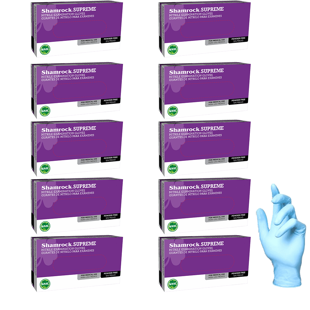 Shamrock Supreme Blue Nitrile Exam Gloves, Powder Free, Textured, Size ...