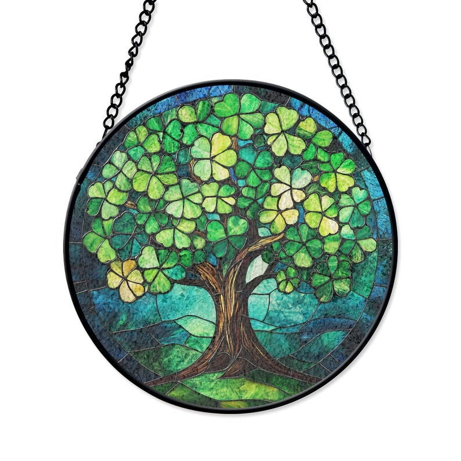 Shamrock Tree Stained Glass, Lush Green Irish Decor, Home Window Panel ...