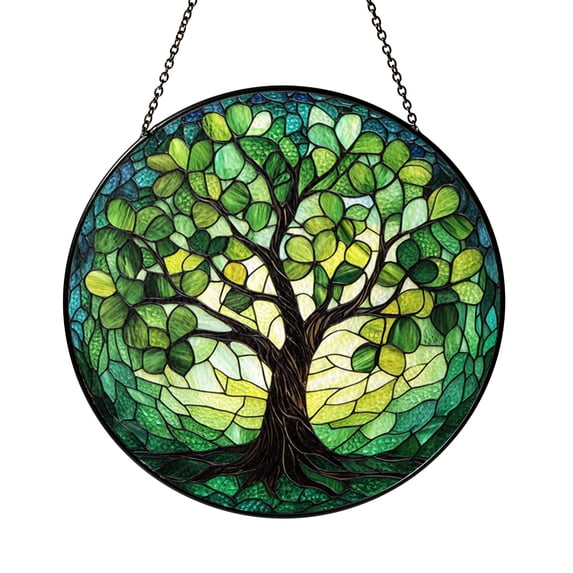 Shamrock Tree Window Panel with Stained Glass Style, Celtic Inspired ...
