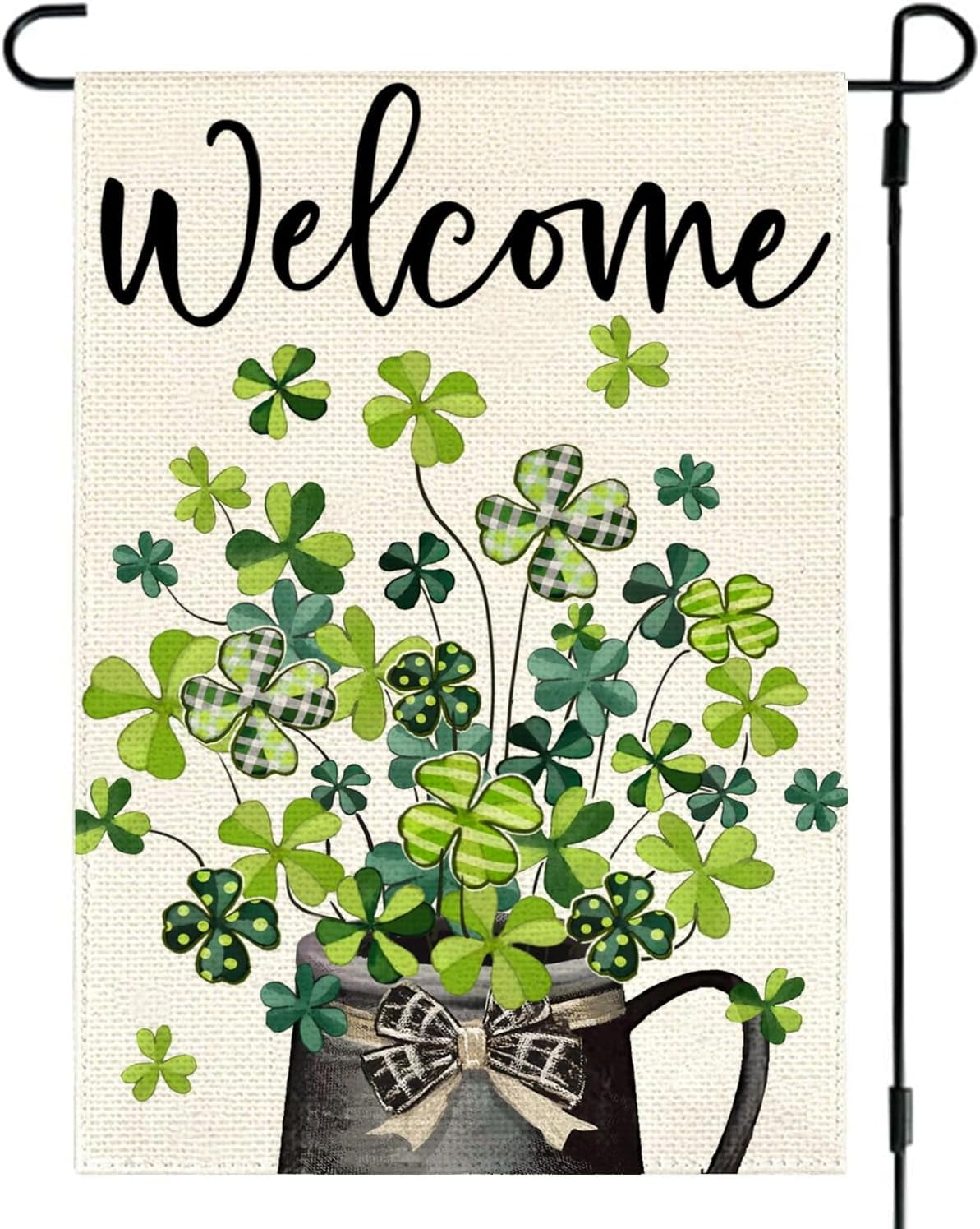 Shamrock Welcome St Patricks Day Garden Flag 12x18 Inch Double Sided Outside Blossom Green ...