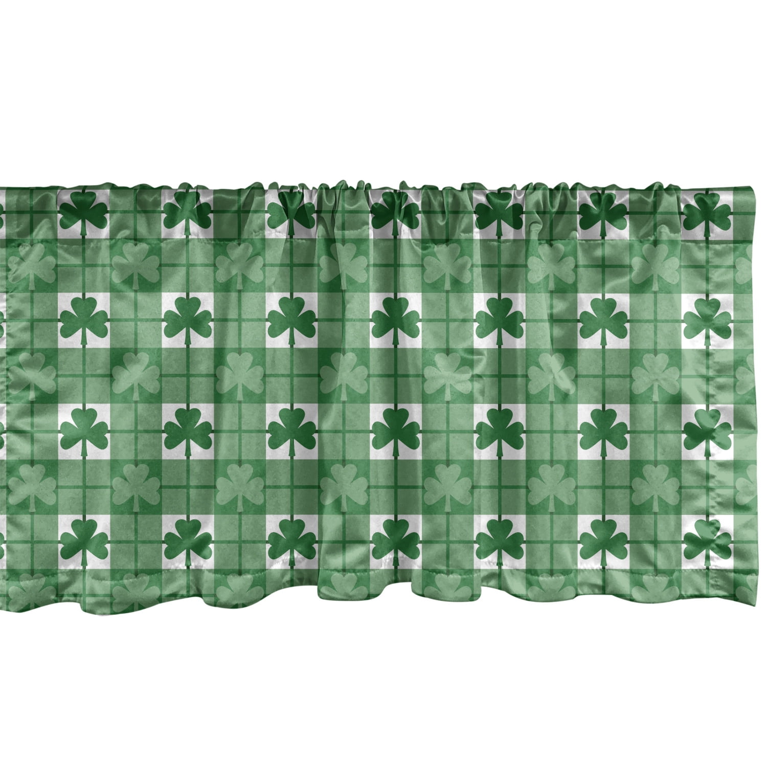 Ambesonne Shamrock Valance Pack of 2, Plaid Style Clover Motifs, 54"X18 ...