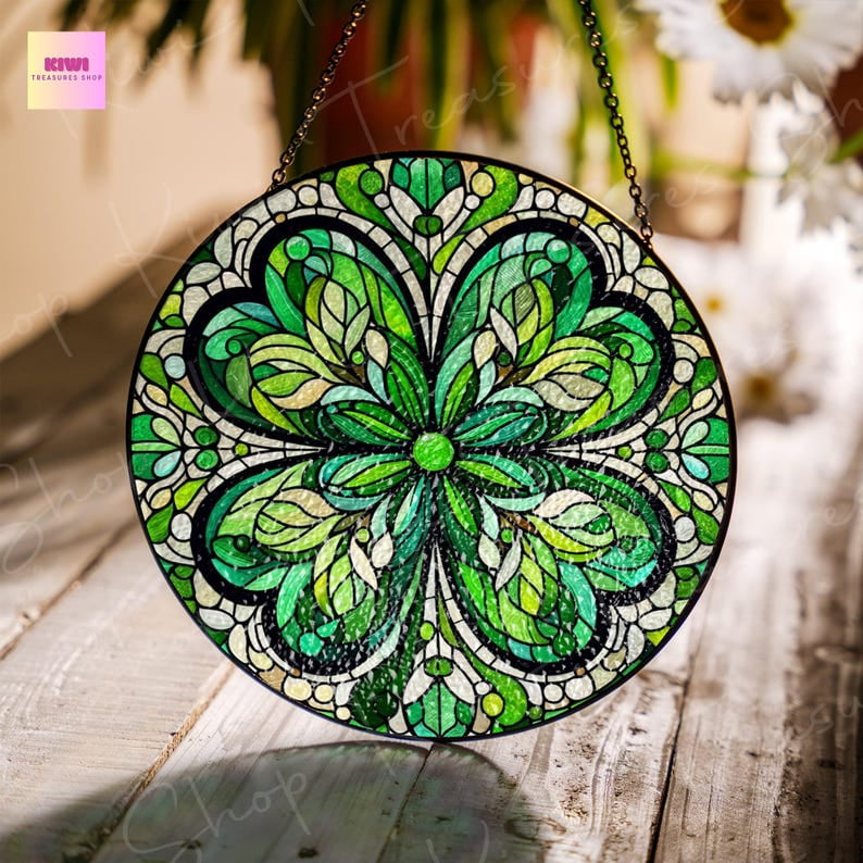 Shamrock clover GLASS Suncatcher Hanging, Ireland Wall Art, Window ...